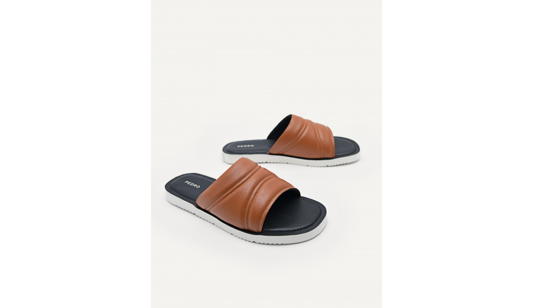 Ribbed Plush Synthetic Leather Slides |PEDRO